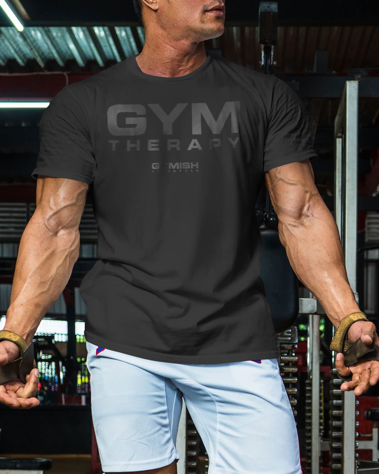 Gymish Gym Therapy Workout Shirts for Men, Funny T-Shirt for Gym Workout (Black, MED)