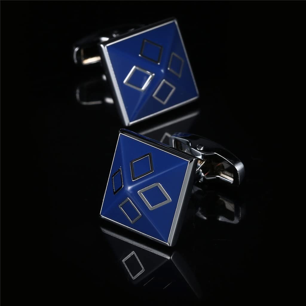 Geometric Shape Blue Trim French Cufflinks Men's Shirt Enamel Cuff Studs Cuff Buttons Men (Color : A, Size : One Size)