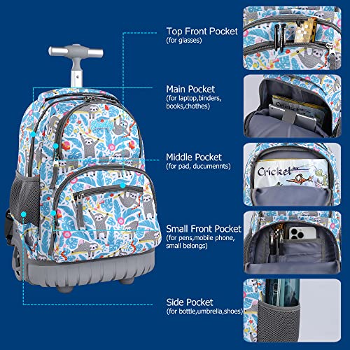 seastig Rolling Backpack 16 inch Wheeled Backpack with Lunch Bag & Pencil Case Roller Backpack Set Carry-on Bag School Travel