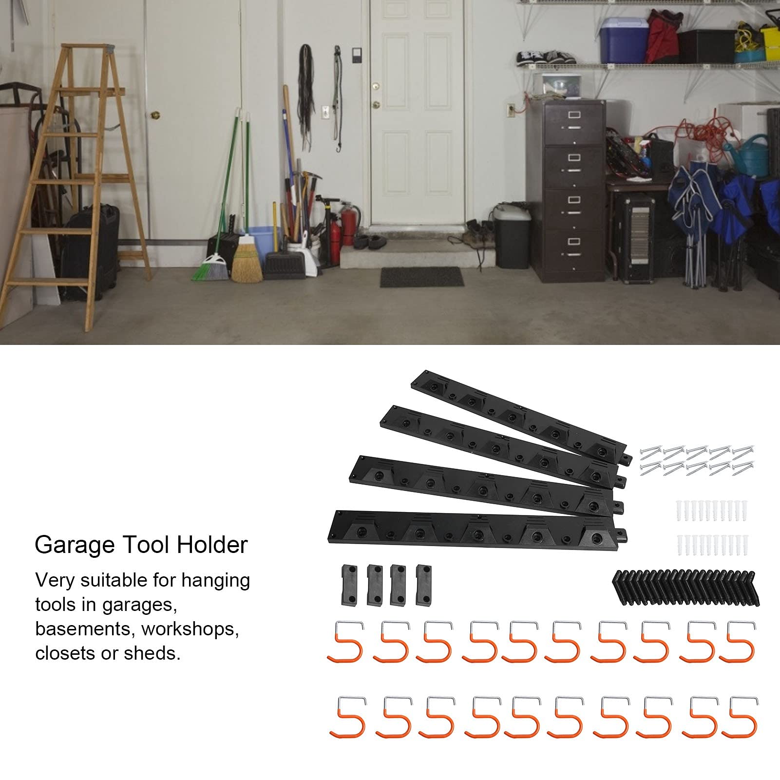 Milltrip Garage Organizer, 64in Garage Storage System Wall‑Mounted Garage Organizer Garden Tool Organizer Hanger for Home