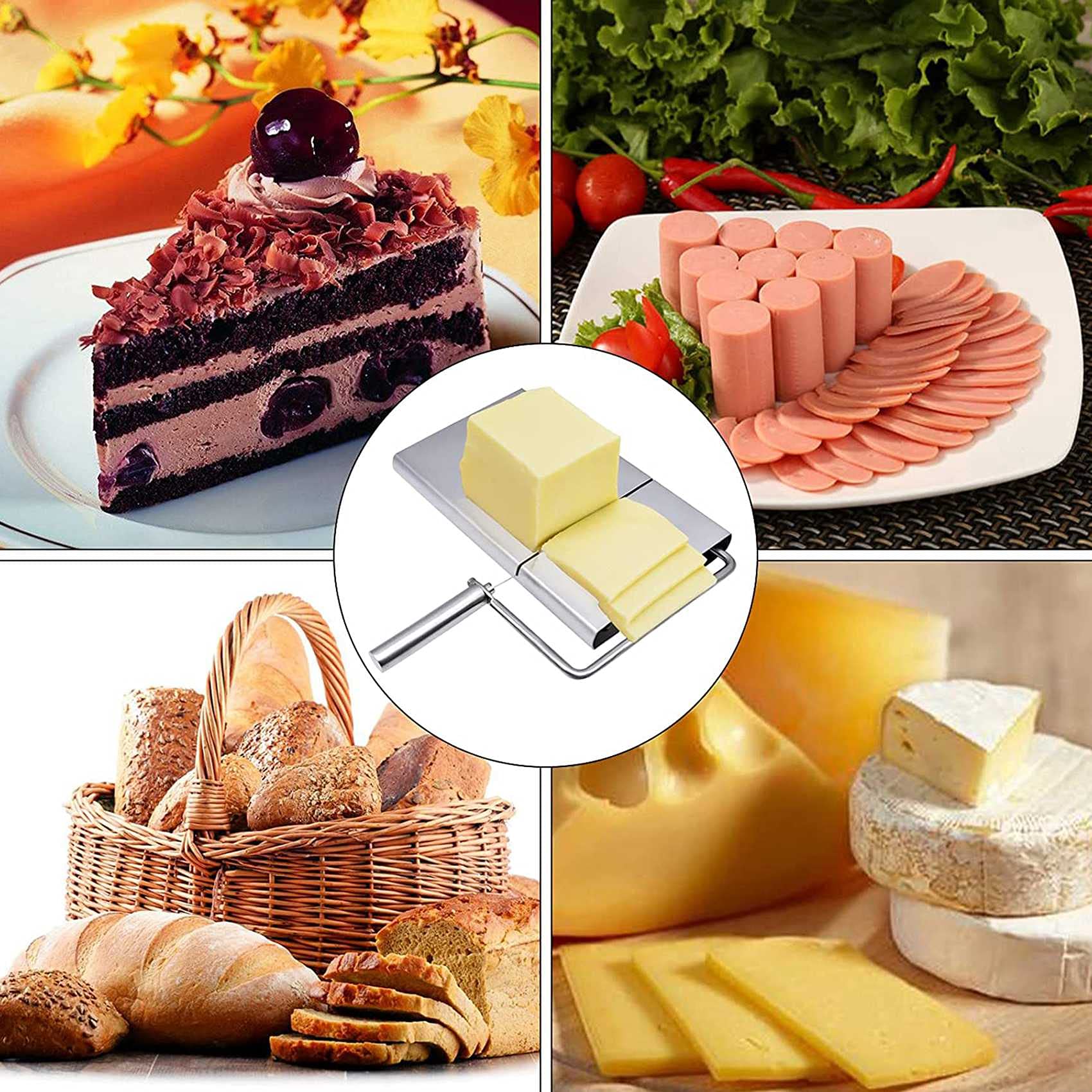 HANFAIRS Cheese Slicer, Cutter for Cheese , 5 Replacement Wires Inside & 1 Multi-Use Cheese Knife & 1 Cheese Planer