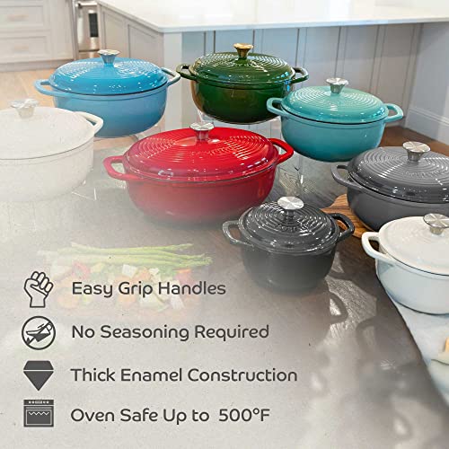 Segretto Cookware Enameled Oval Cast Iron Dutch Oven with Handle, 7 Quarts, Bianco Perla (Pearl White), 7qt Dutch Oven Pot with Lid Cast Iron Enamel Dutch Oven for Bread Baking, Basting, Cooking, Soups