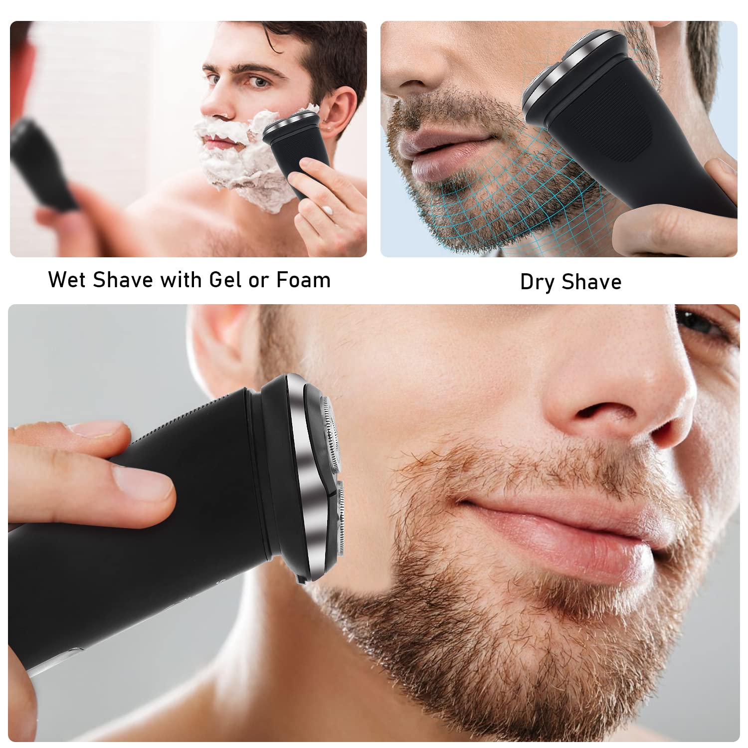 HIENA PRO Electric Rotary Shavers for Men Cordless Rechargeable Beard Shaver, Black Waterproof Electric Razor with Led Display for Dry and Wet (Black)