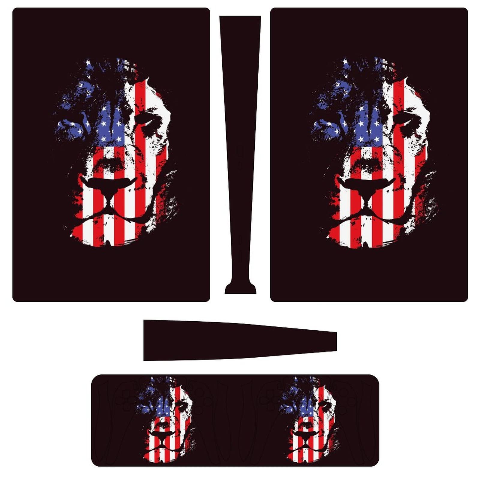 Lion Head with USA Flag Full Protective Skin Cover Design Wrap Decal Sticker Compatible with PS5 Digital Edition Console and Controller