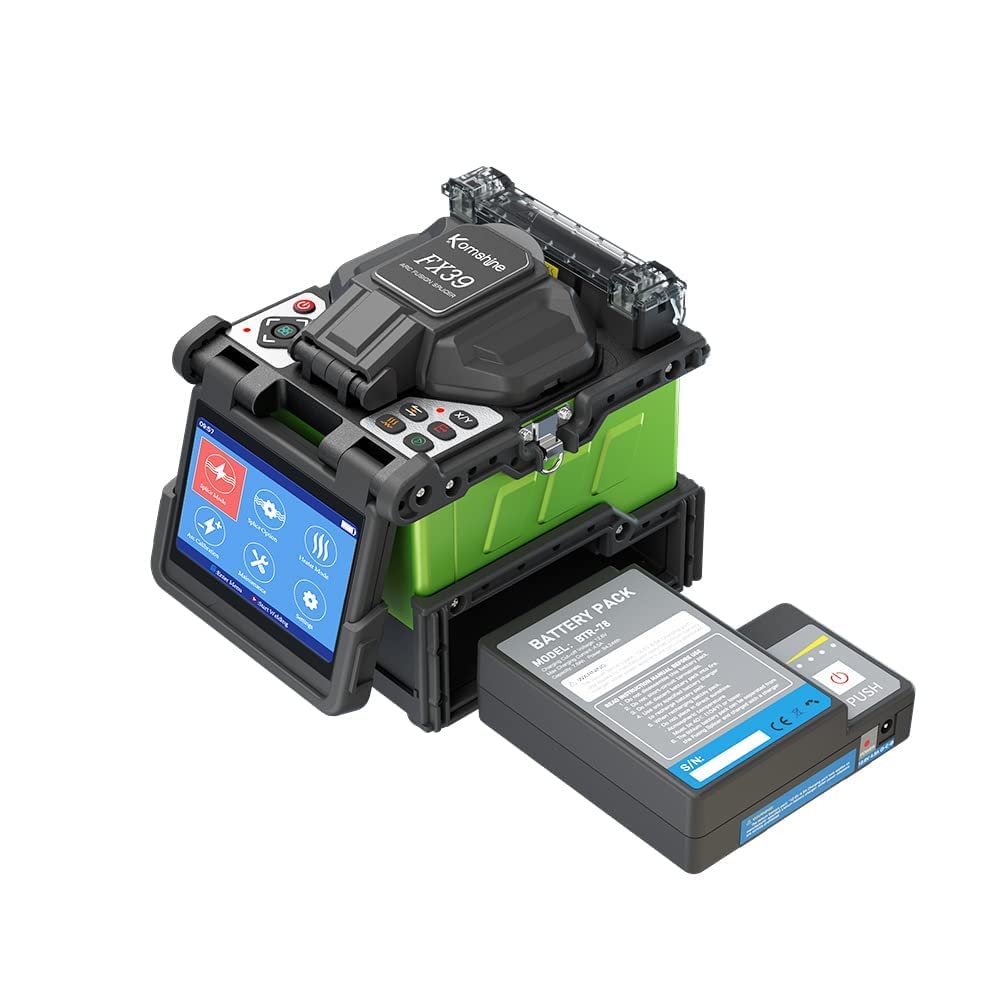 Komshine FX39 Automatic Intelligent Backbon Optical Fusion Splicer 6 Motors 4.3 inch LCD Screen Display Intelligent Optical Welding Machine 6S Splicing Machine 7800mAh Empalmador de fusión óptica