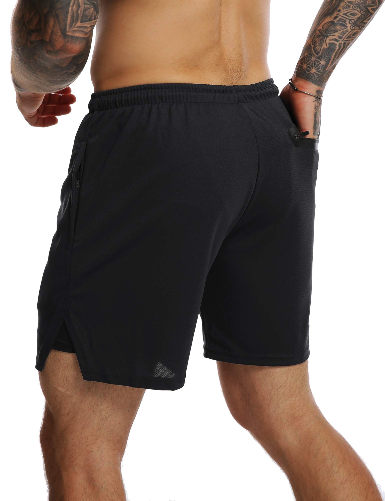 FLYFIREFLY Men's 2-in-1 Workout Running Shorts 7" Lightweight Gym Yoga Training Sport Short Pants Black