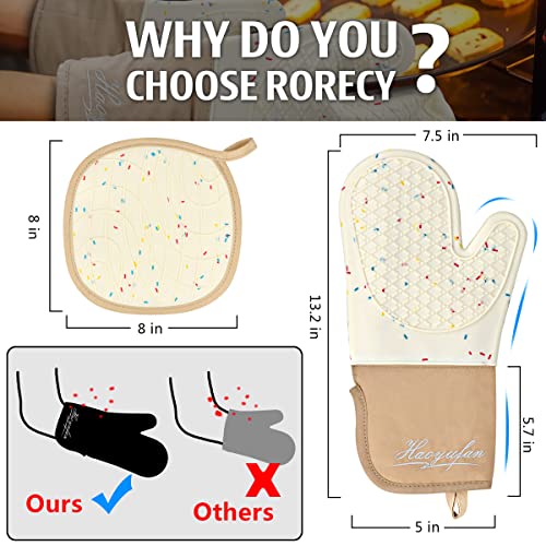 HaoYuFan Silicone Oven Mitts and Pot Holders Sets, Double Layer High Temperature Resistant Hot Pads and Oven Mitts, Cotton Lined Pot Holders and Oven Mitts Sets for Cooking, Grilling etc, Beige 3 Pcs