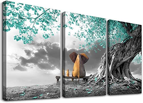 Sxurmtiie Canvas Wall Art Animal Resting Elephant Look at The Moon Green Tree Wall Pictures Bathroom Decor Living Room for Bedroom Pictures Artwork Nautical Kitchen Bedroom Marine Theme Décor…