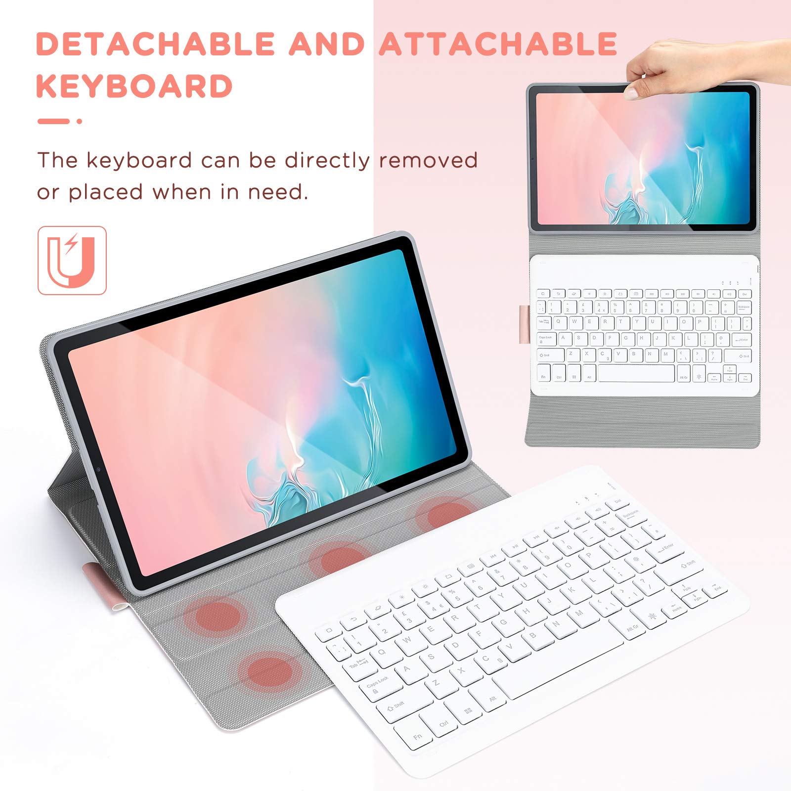 Keyboard Case with 7 Colors Backlit for Samsung Tab S6 Lite 10.4" 2020, Bluetooth Keyboard Detachable US Layout with Case for Samsung Galaxy Tab S6 Lite 10.4 2020 SM-P610 SM-P615, Rose Gold