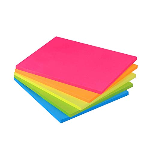 Sticky Notes 6x8 in Bright Stickies Colorful Super Sticking Power Memo Pads Strong Adhesive 5 Pads/Pack 28 Sheets/pad…