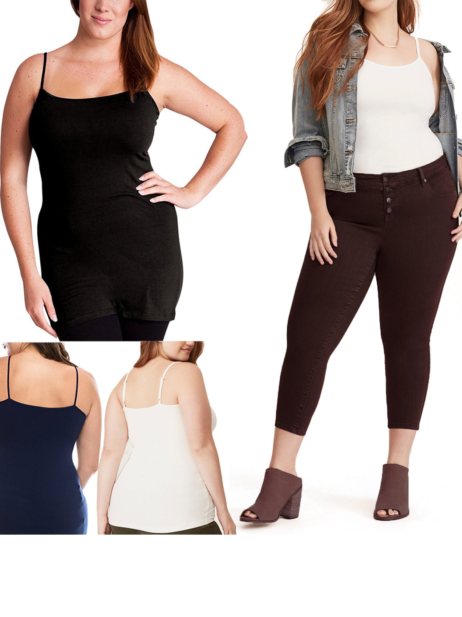Emmalise Clothing Women's Basic Casual Plain Long Camisole Cami Top Tank, Black, X-Large