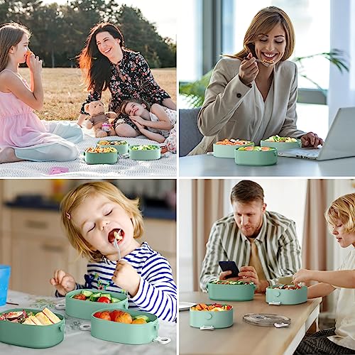 KHOXU Bento Lunch Box, Stackable 3 Layers Bento Box Adult Lunch Box, 94OZ Large Capacity Lunch Containers, Lunch Box Kids with Accessories Kit , Leak-Proof, Food-Safe Materials, Green