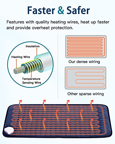 Zostuic Heating Pad for Back Pain and Cramp Relief, 11" x 26" Ultra Soft Large Washable Moist & Dry Heat Therapy Electric Heat Pads for Neck and Shoulders with 6 Heat Settings 3 Timer Settings(Blue)