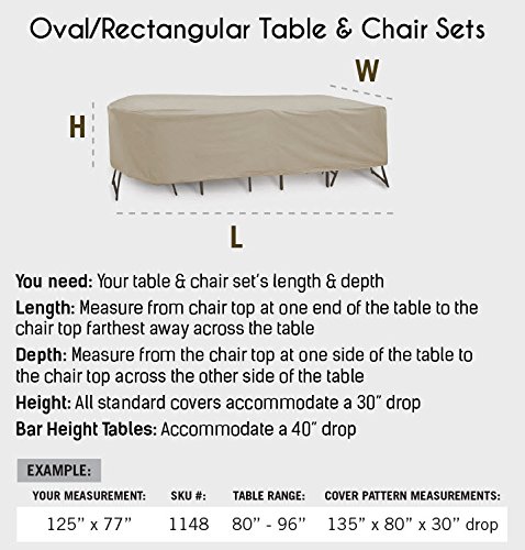 Protective Covers Weatherproof Patio Table and Chair Set Cover, 80 Inch x 96, Inch Oval/RectangleTable, Tan - 1151-TN