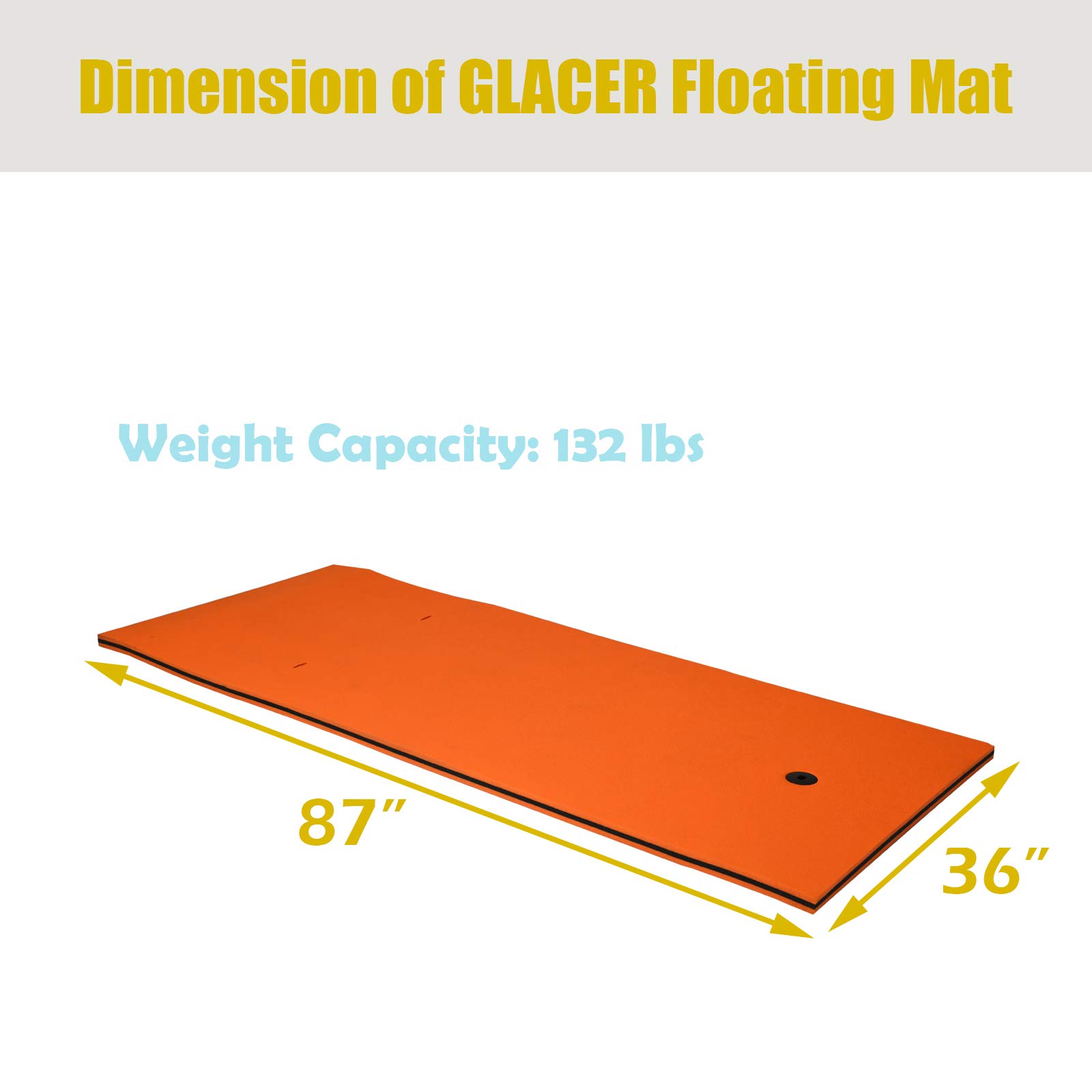 GLACER 87x36 inches Floating Water Pad, 3 Layers XPE Foam Floating Mat for Water Recreations, Floating Island for Pools, Lakes & Beach (Yellow)