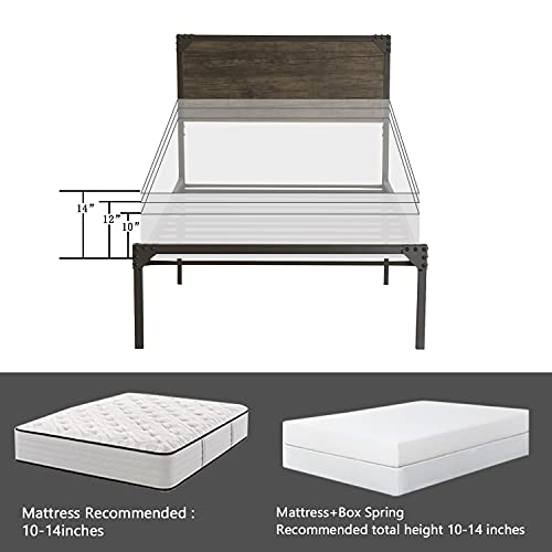 SHA CERLIN Twin Size Metal Platform Bed Frame with Wood Headboard, Mattress Foundation with Heavy Duty Metal Slats Support, No Box Spring Needed, Easy Assembly