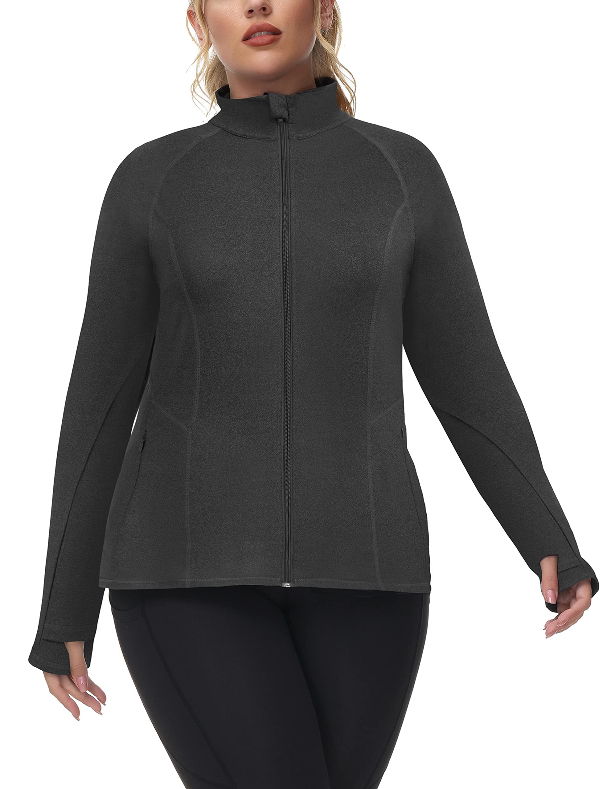 Hanna Nikole Womens Yoga Jacket Plus Size Slim Fit Athletic Gym Workout Track Activewear Dark Grey 18W
