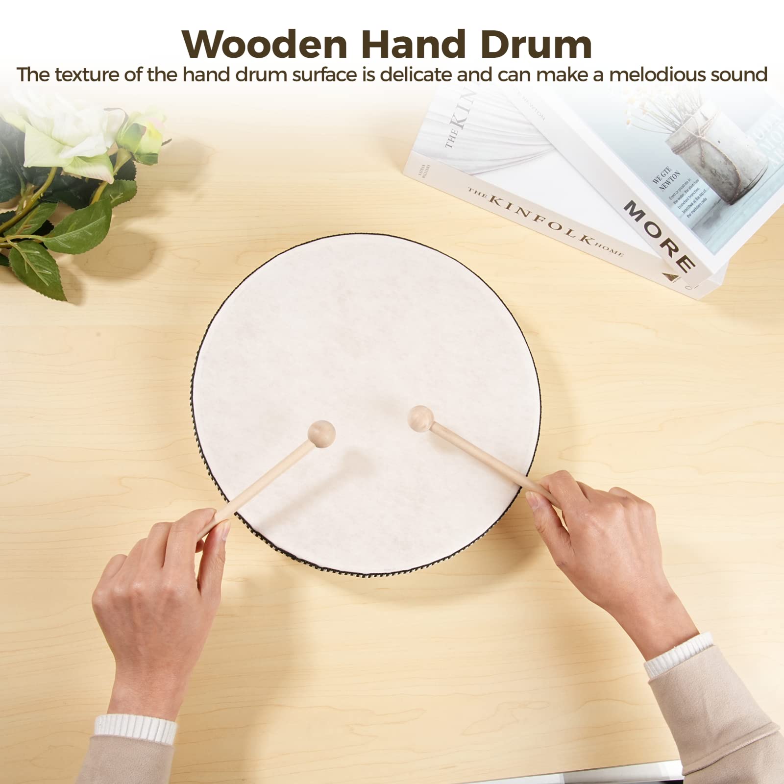 Hand Drums, 3 Pcs Wood Frame Hand Drums with 3 Drumsticks, Percussion Drums Musical Instrument for Adults, Beginners, 6in & 8in & 10in