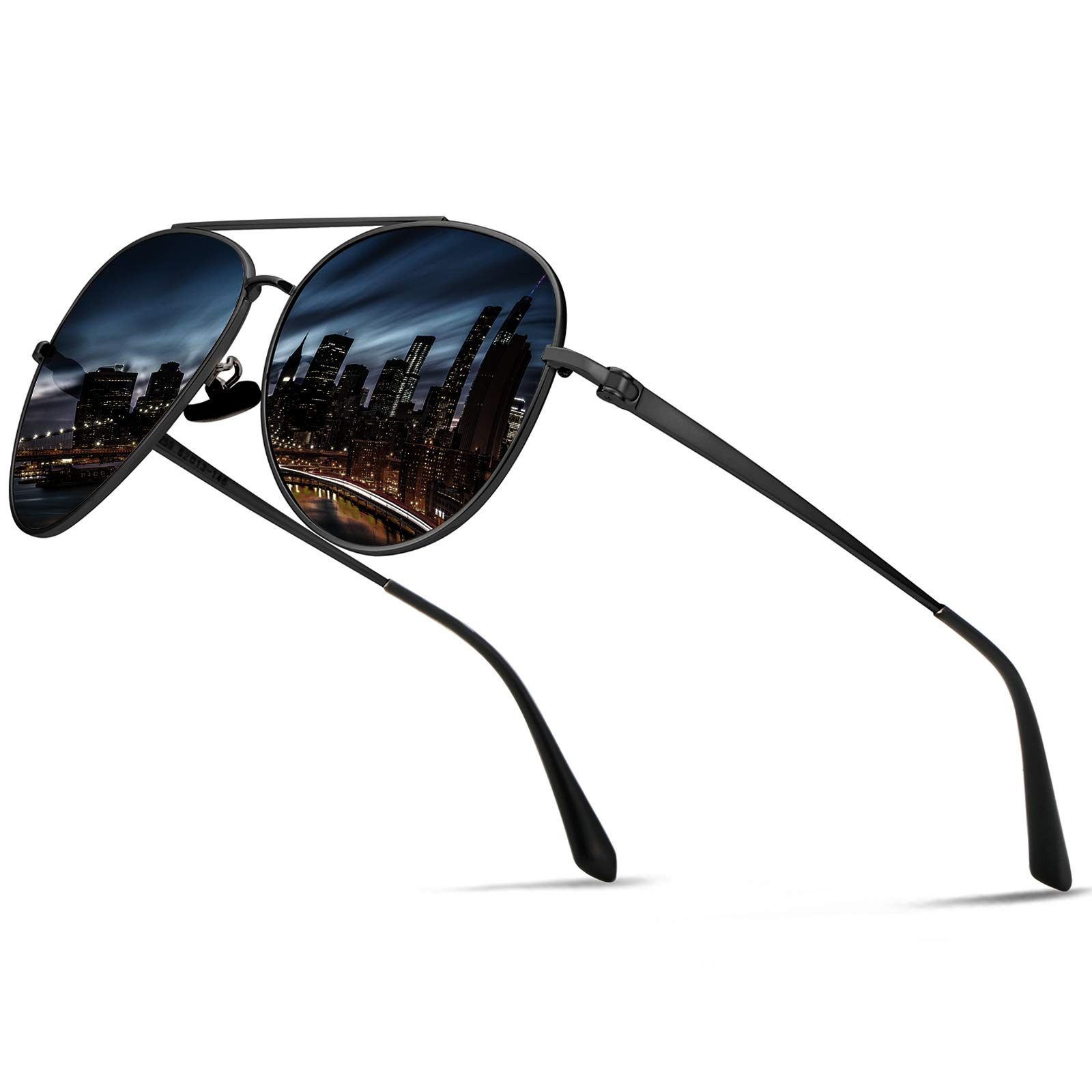 Guztag Classic Aviator Polarized Sunglasses For Men UV400 Protection Lens Stainless Steel G8259 (black & dark gray)