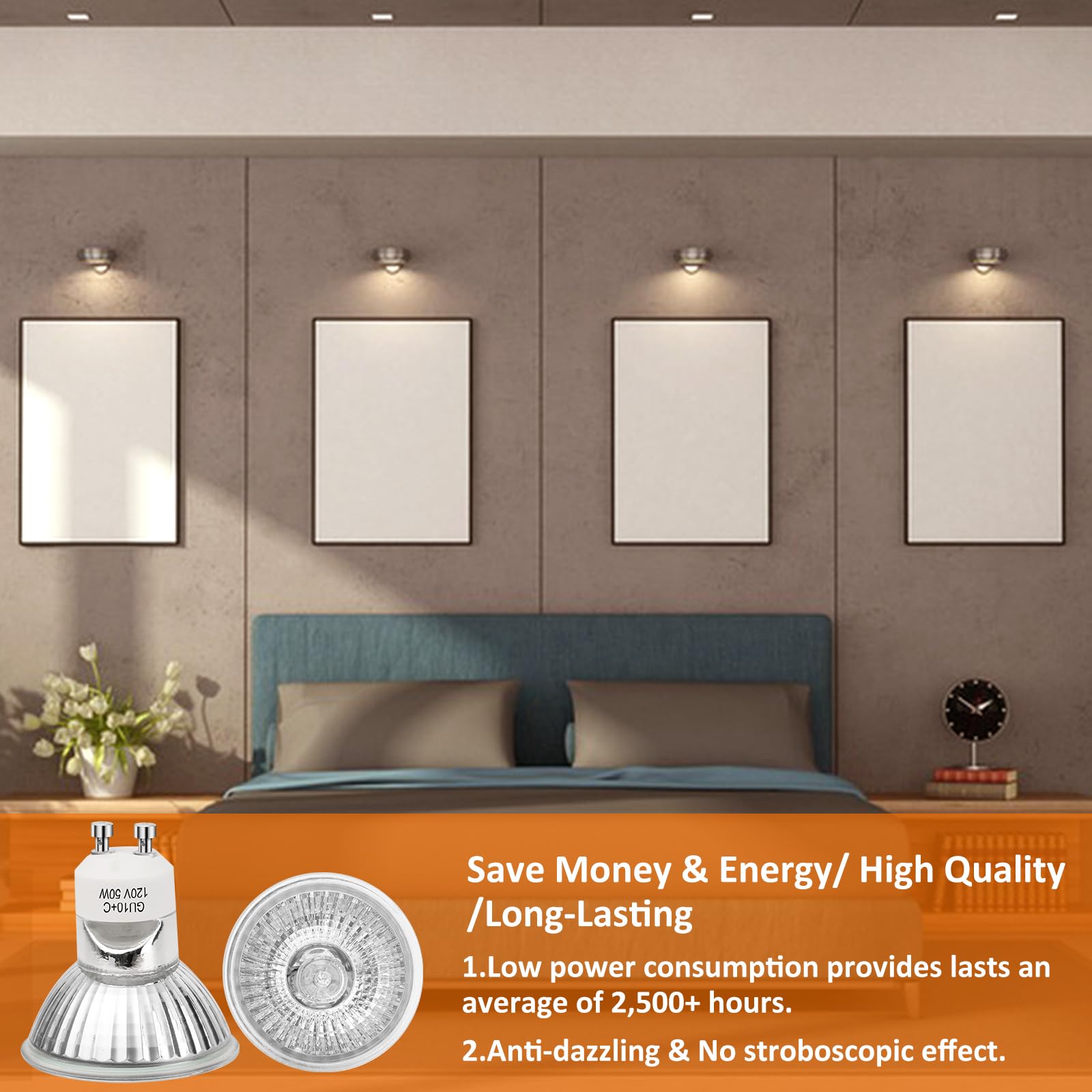 iMama Dimmable GU10 Halogen Bulbs 50W 120V, 6-Pack MR16 Glass Covered Warm White Light Bulbs for Track & Recessed Lighting, Long Lasting Lifespan, Ideal for Candle Warmer Lamps