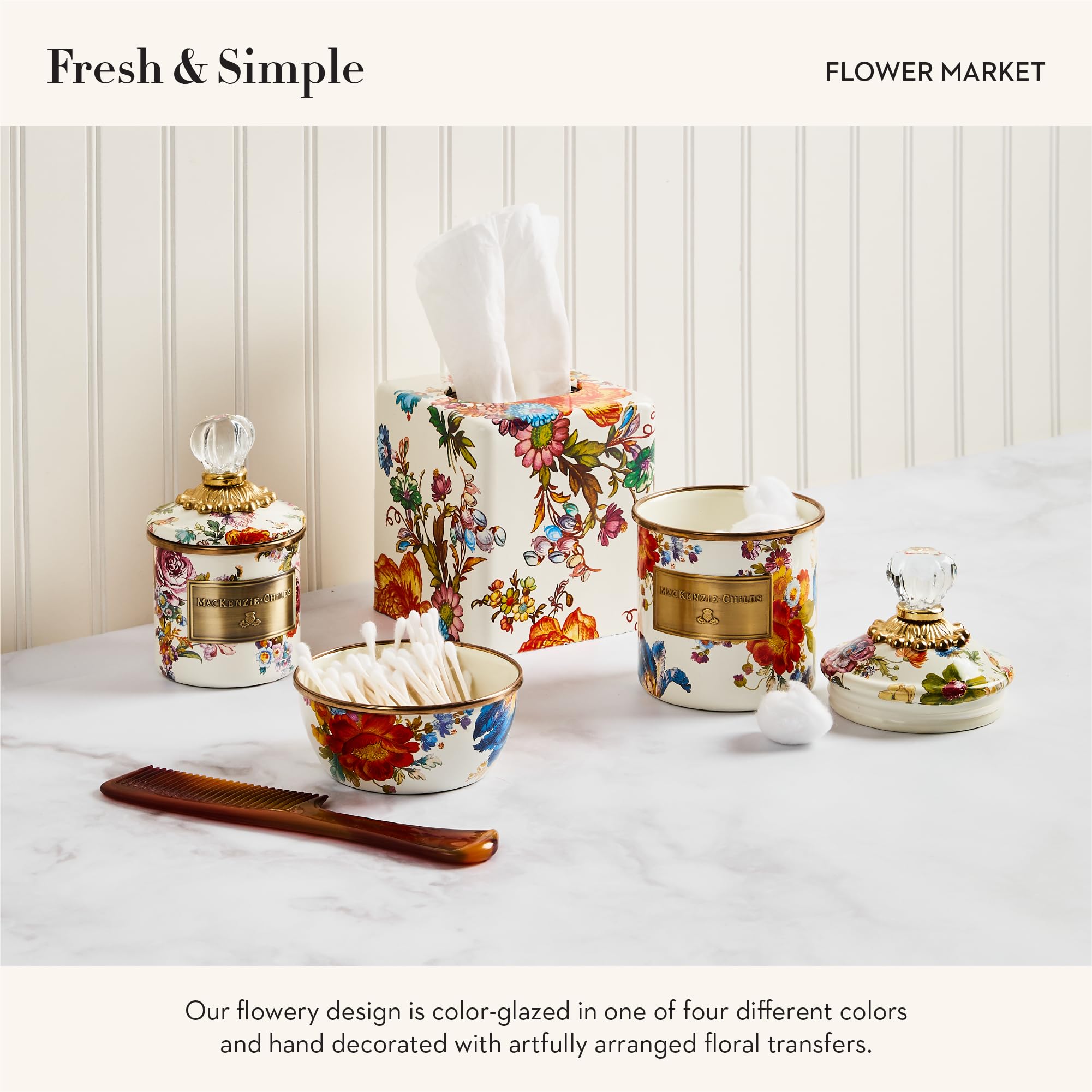 MACKENZIE-CHILDS Demi Enamel Canister, Kitchen Storage Container for Sugar or Loose-Leaf Tea, 24 Ounces, White Flower Market