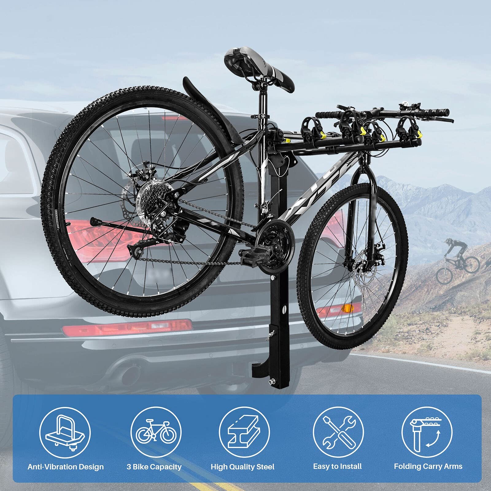 GXP Premium 3-Bike Carrier Rack Hitch Mount Swing Down Bicycle Rack W/ 2" Receiver