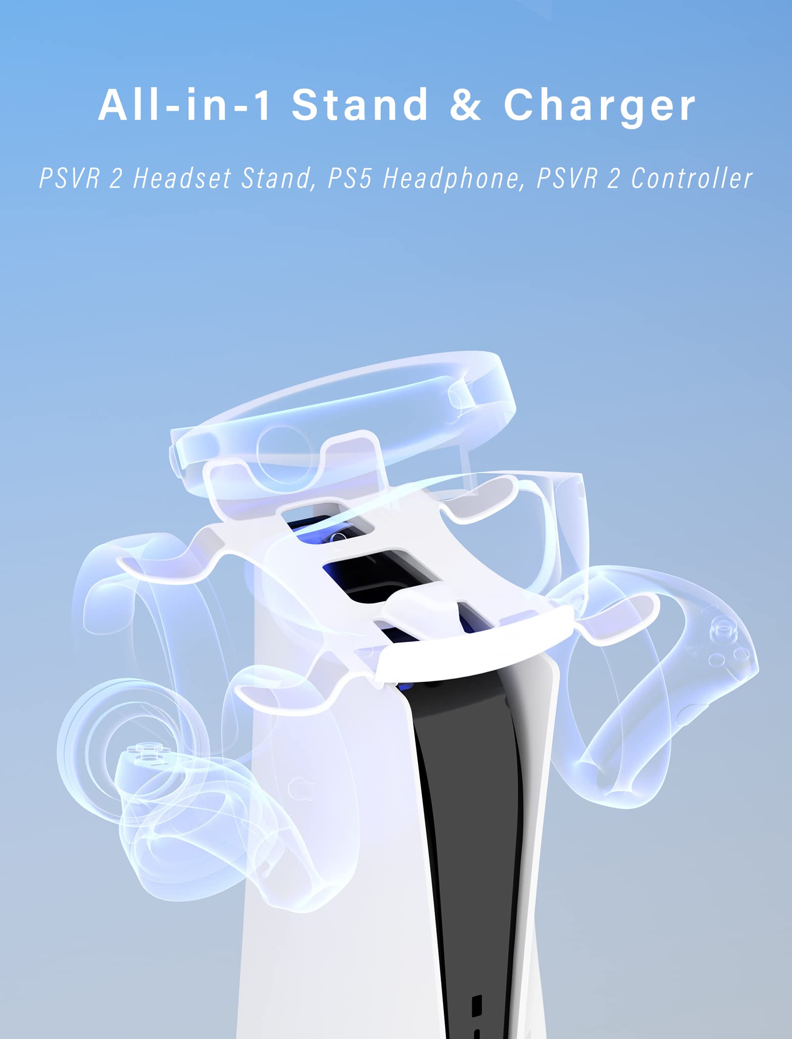 Headset Stand with Charging Cable Station for PSVR2, Plasytation PS VR2 PS5 VR 2 Accessories, PSVR 2 Controller Charger (White)