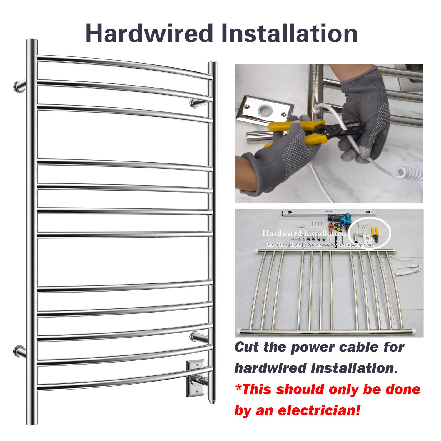 HEATGENE Towel Warmer Wall Mount Electric Plug-in/Hardwired Heated Towel Rack Mirror Polish
