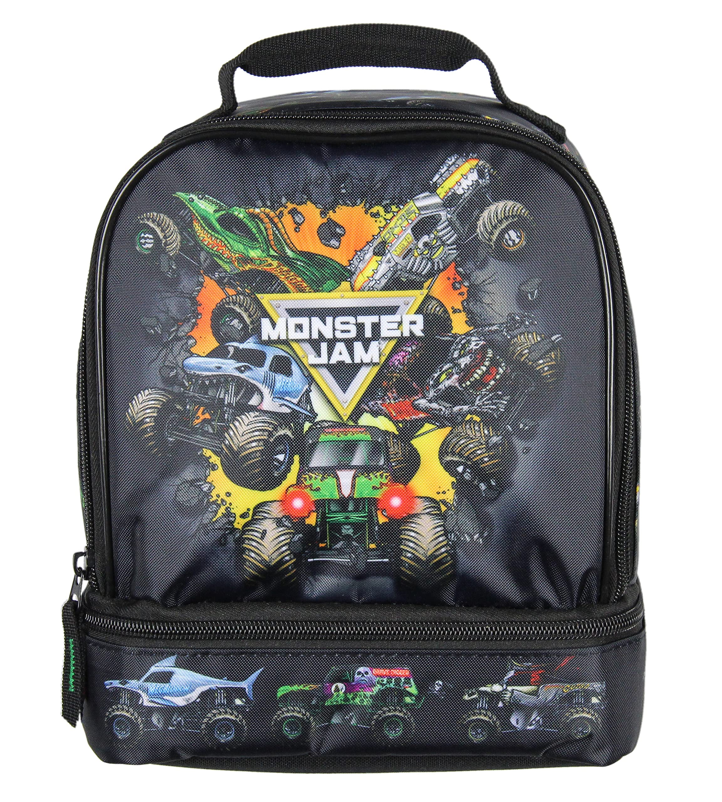 INTIMO Monster Jam Grave Digger Megalodon Pirate's Curse Dual Compartment Lunch Box Bag