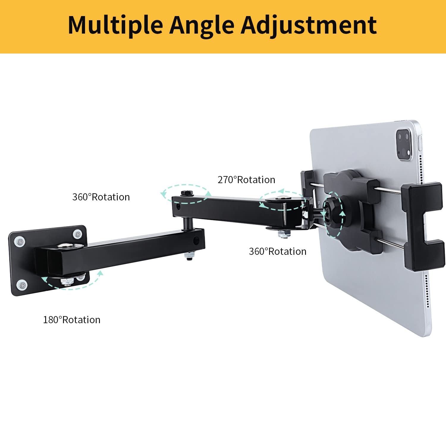 Mippko Foldable Tablet Wall Mount Holder,Multiple Angles Adjustment Extendable Articulating Aluminum Alloy Mount for 7~12.9 inch Tablets iPad/Nexus/LG G Pads/e-Reader/Switch