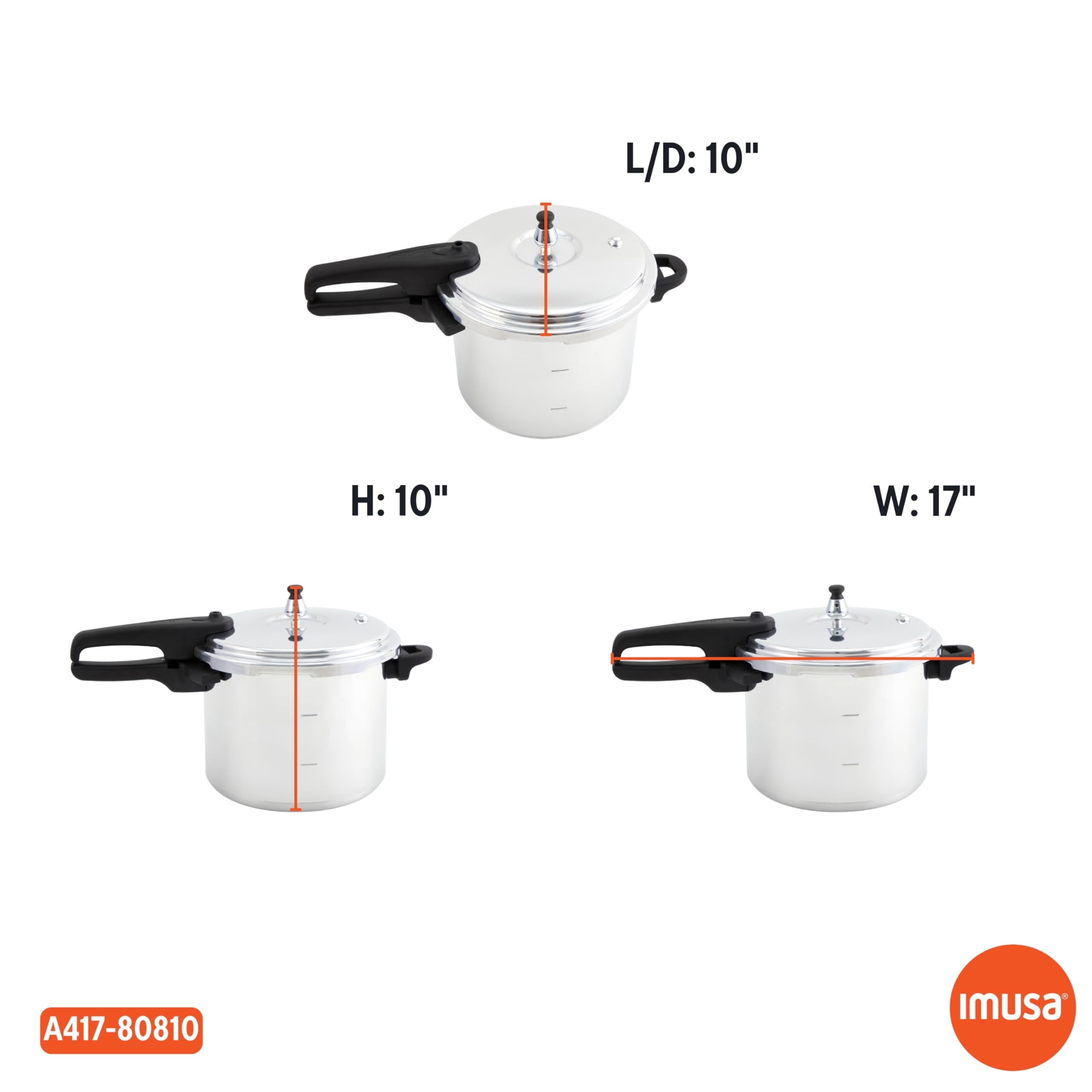 IMUSA 7 Quart Stovetop Aluminum Presure Cooker with safety valves for risk-free opening
