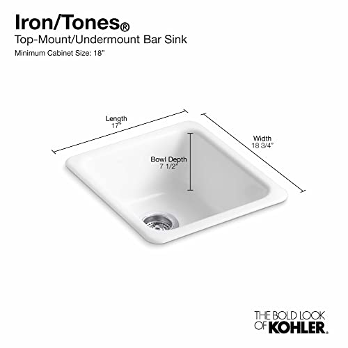 KOHLER 6584-0 Iron/Tones Top-Mount/Undermount Single-Bowl Kitchen Sink, 17" W x 18-3/4" L, White
