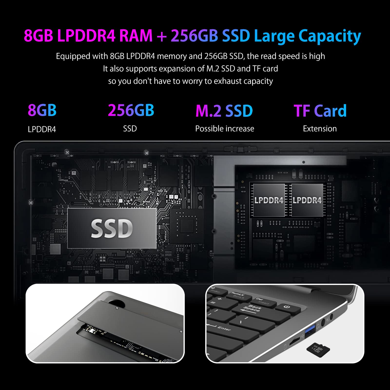 Laptop 12.5 Inch Win11, Celeron N4100 with 8GB RAM+256GB SSD, 2K 2560 * 1440 Sharp LCD, Finger Print, Backlit Keyboard, 5G/AC WiFi, Thin &Light Notebook, All-Metal Body, BT4.2