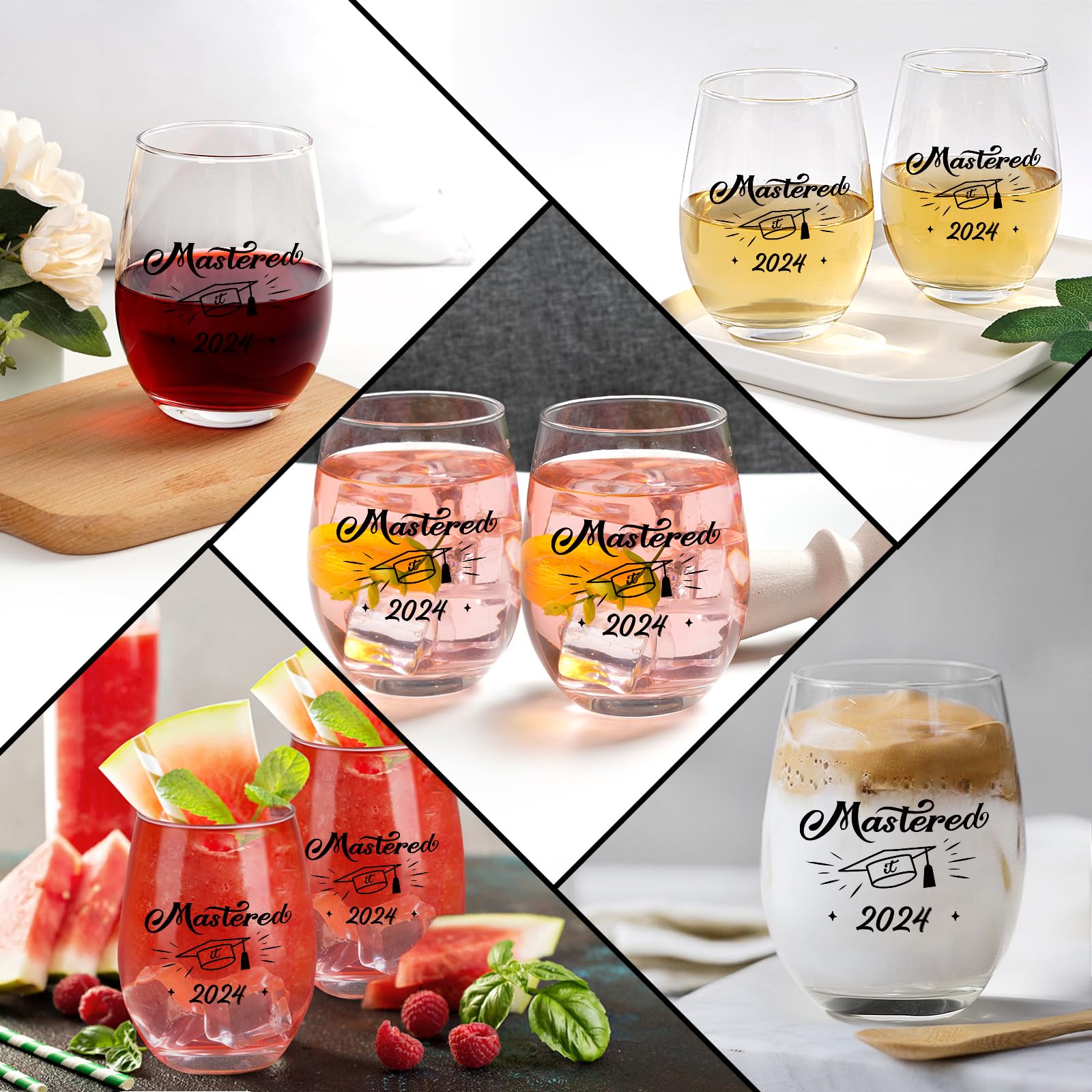 Futtumy Graduation Gift, Mastered it 2023 Stemless Wine Glass 17oz, Graduation Wine Gift for Him Her College and High School Graduates, College Graduation Gift 2023 Graduation Gift MBA Graduation Gift