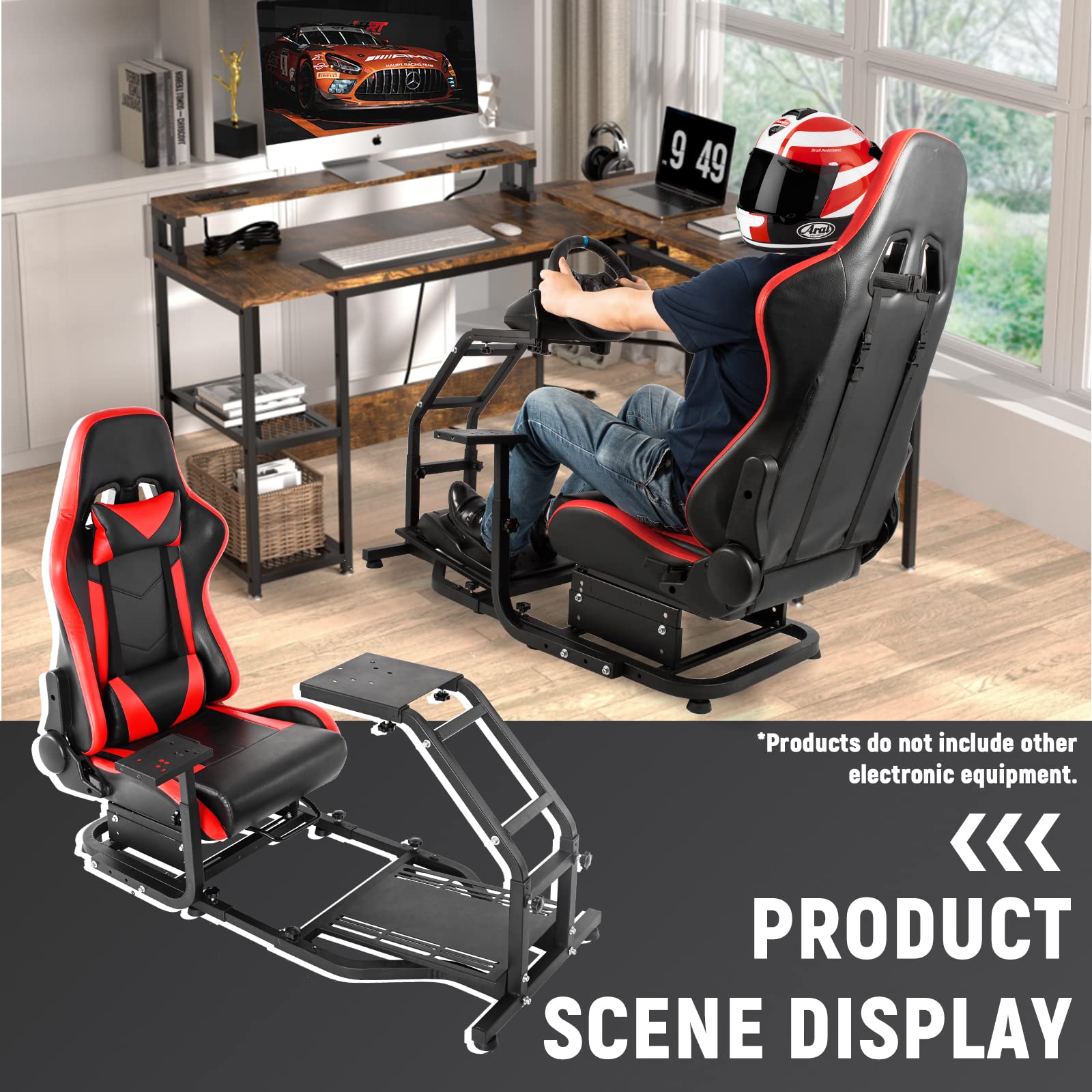 Gazzyt Racing Simulator Cockpit Stand with Red Racing Chair Adjustable Racing Wheel Stand fit for Logitech G27 G29 G920, Thrustmaster T300 T300RS T248, Without Wheel Pedal and Shifter
