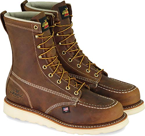 Thorogood American Heritage 8” Steel Toe Work Boots for Men - Full-Grain Leather with Moc Toe, Slip-Resistant Wedge Outsole, and Comfort Insole; EH Rated, Trail Crazyhorse - 11 D US