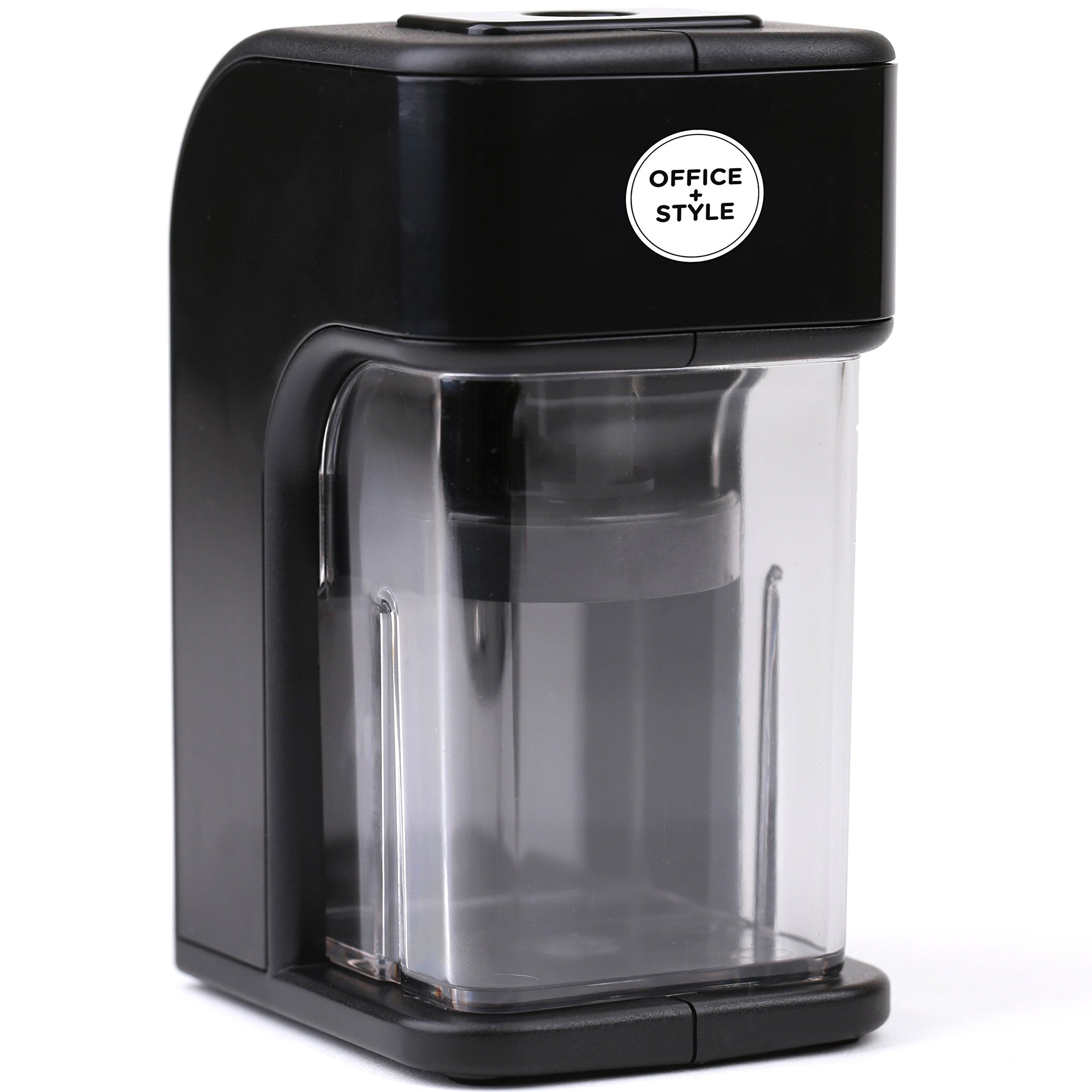 Electronic Pencil Sharpener With Auto Stop Safety Feature & Large Pencil Holder For Home, Office or Classroom, UL Approved - Black - By Office Style (A-PS200B)