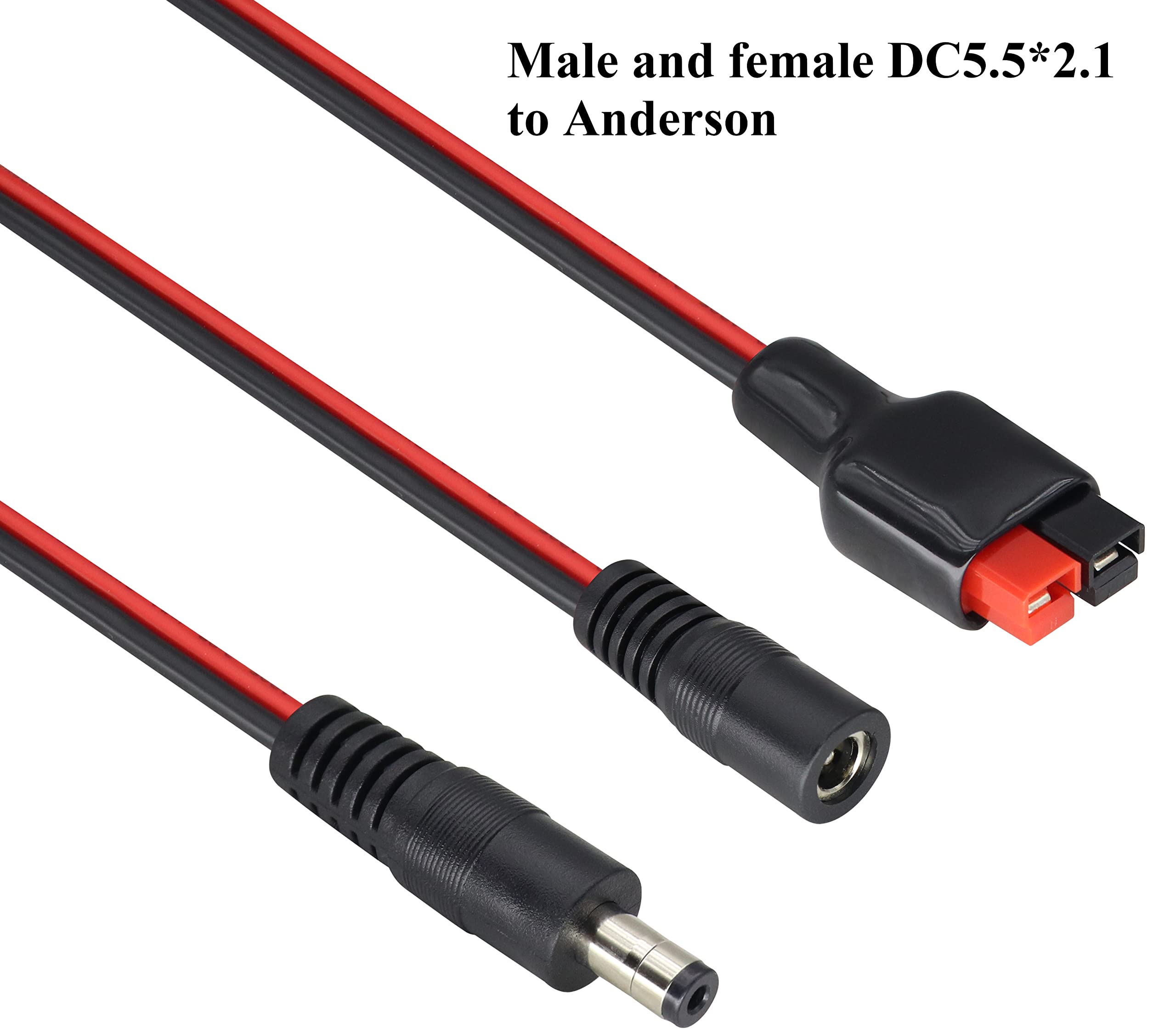 HCFeng 14AWG DC 5521Male/Female Power Plug to an-der-Son Cable 45A Solar Connector to DC5.5X2.1MM Cable Compatible with an-der-Son Port for Generator Battery and Foldable Solar Panel[60CM/2Ft]