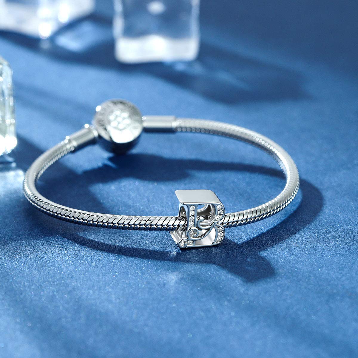FOREVER QUEEN Initial A Charms 925 Sterling Silver Letter A-Z Charms for Snake Chain Bracelet Necklace Alphabet Beads