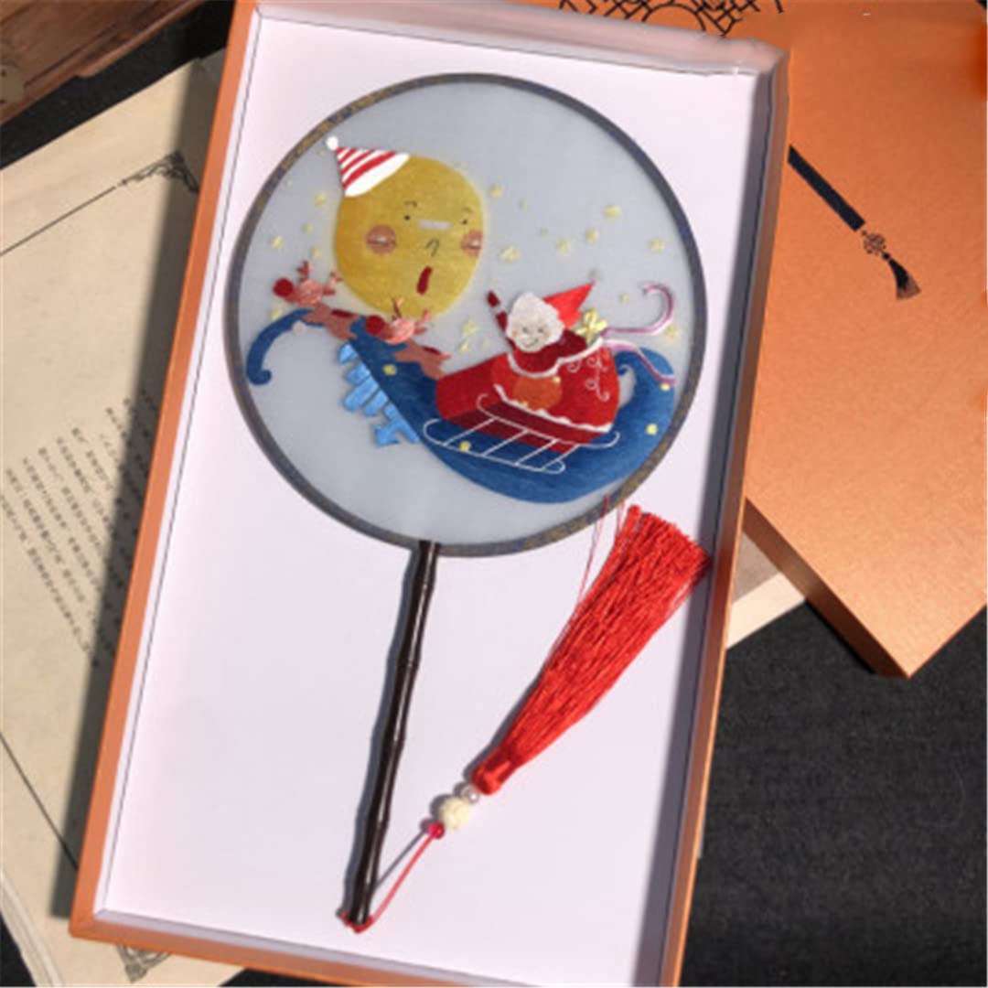 Handmade Silk Finished Suzhou Embroidery Round Fan Double-Sided Embroidery Landscape Series