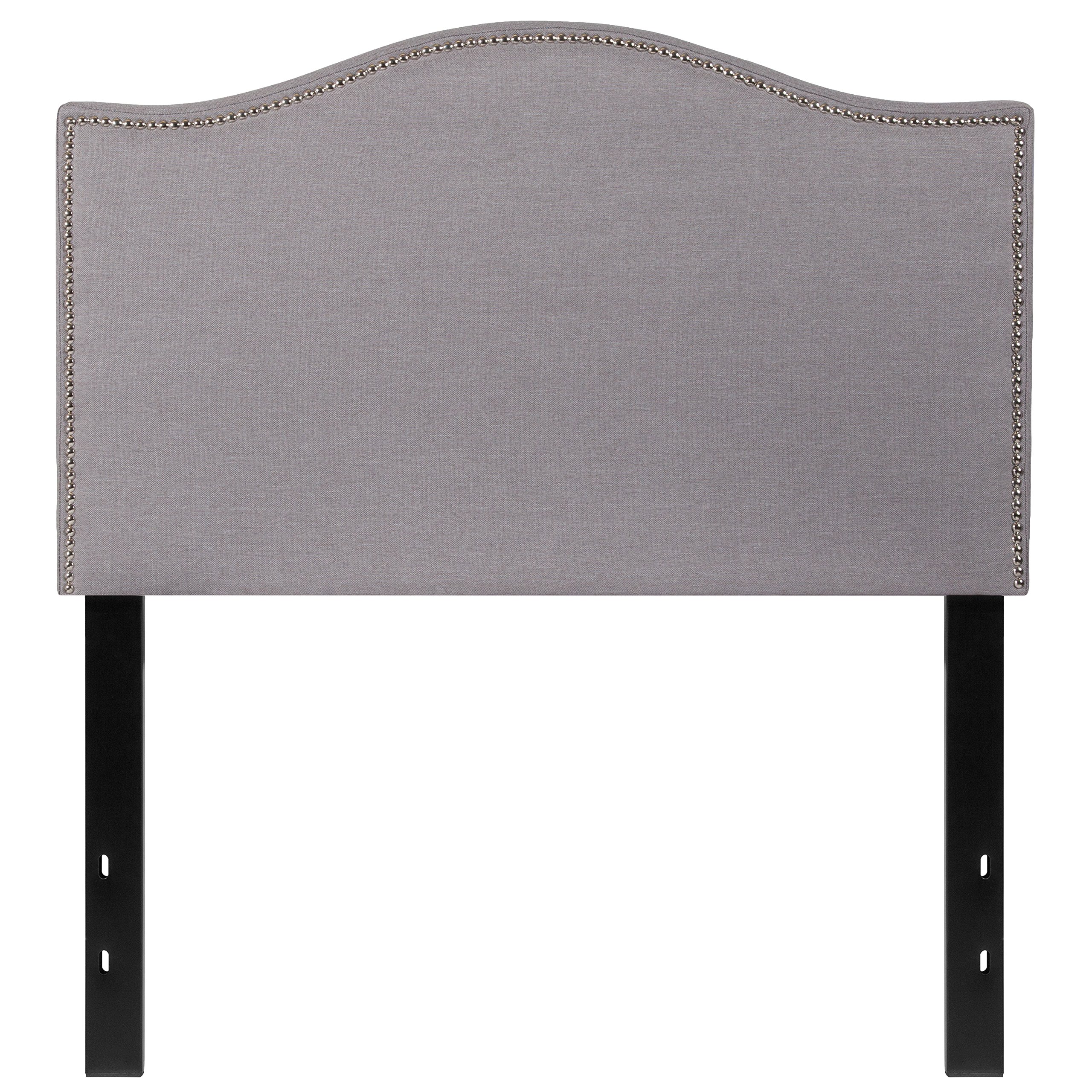 EMMA + OLIVER Upholstered Twin Size Headboard with Nailtrim in Dark Gray Fabric