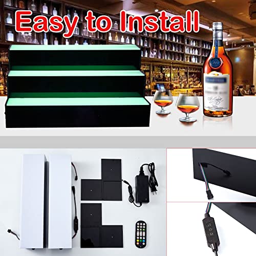 Kweetle Liquor Bottle Display Shelf,16 Inch 3-Step LED Lighted Bar Shelf,Wine Bottle Display Rack with Remote & App Control for Home, Club, Commercial Bar
