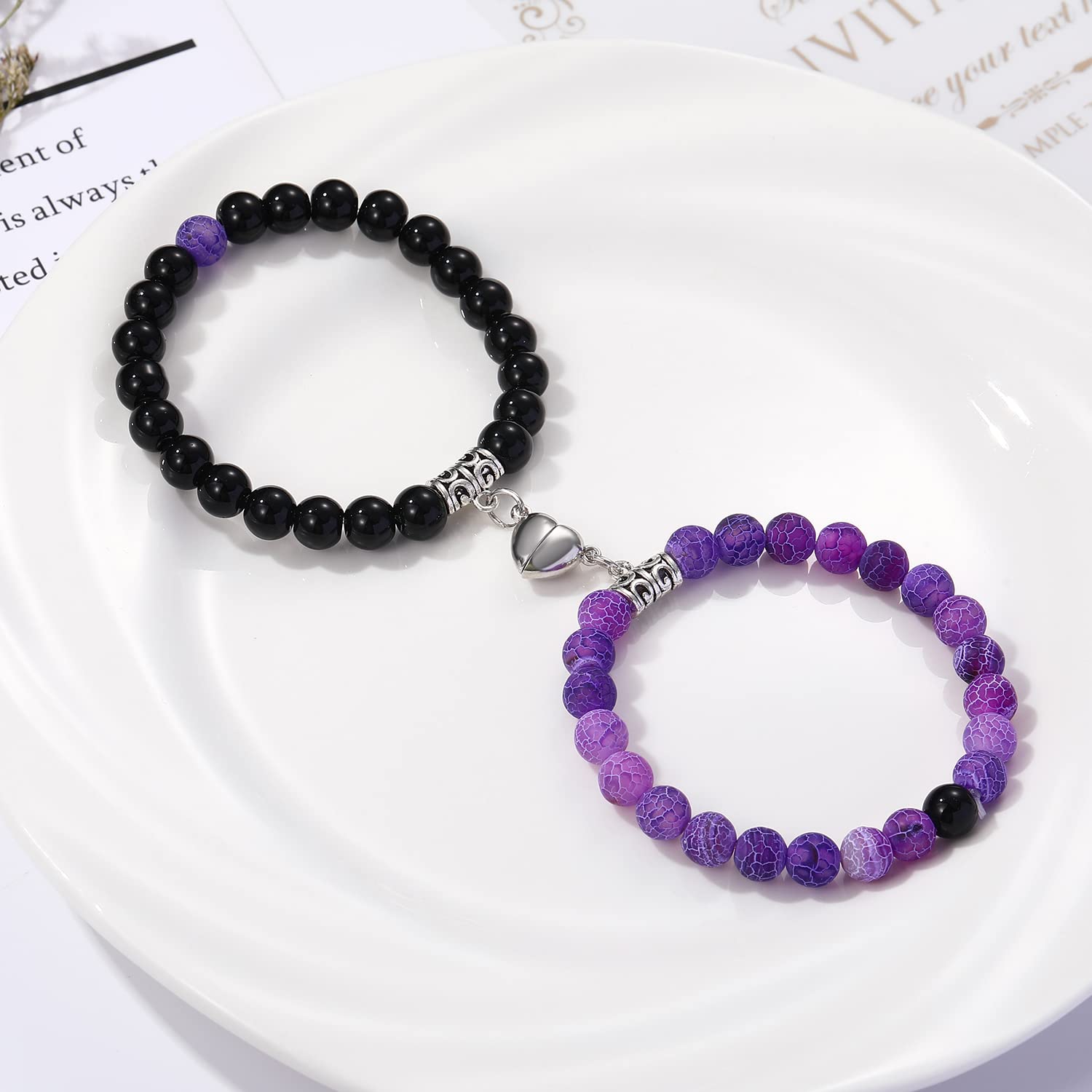 GIEIWIW Magnetic Bracelets for Couples Love Bracelets Distance Natural Beaded Bracelet Purple