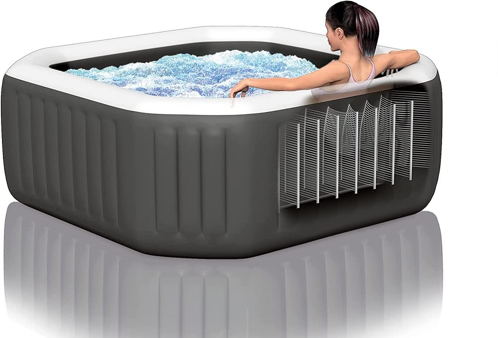 INTEX 28433EP PureSpa Bubble Deluxe Spa Set: Includes Energy Efficient Spa Cover β 120 Bubble Jets β Octagonal Design β 4 Person Capacity β 71" x 71" x 28"