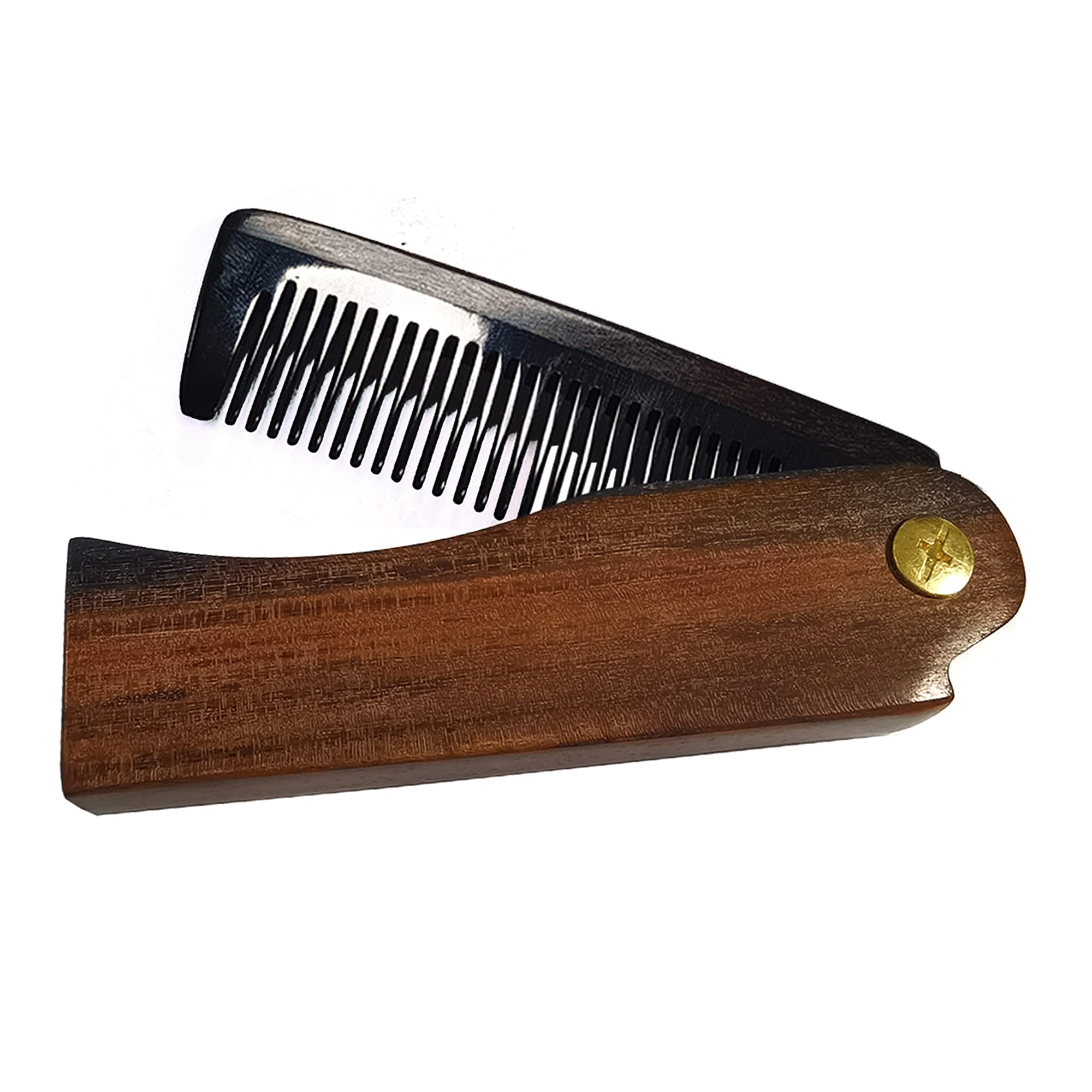 Folding Beard Comb for Men's Hair,Beard,Mustache Styling Comb- Natural Wooden Beard Comb w/Gift Box,Pocket Sized for Grooming & Combing Hair, Beards and Mustaches