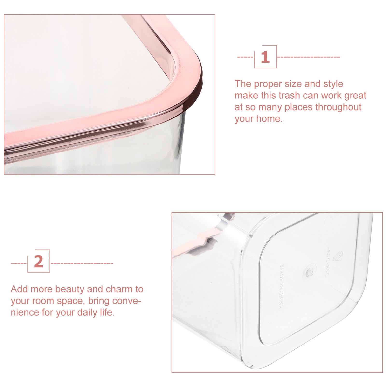 MAGICLULU Clear Trash Can Square Wastebasket Plastic Garbage Bin Transparent Rubbish Can Waste Container for Bedroom Kitchen Bathroom Home Office A