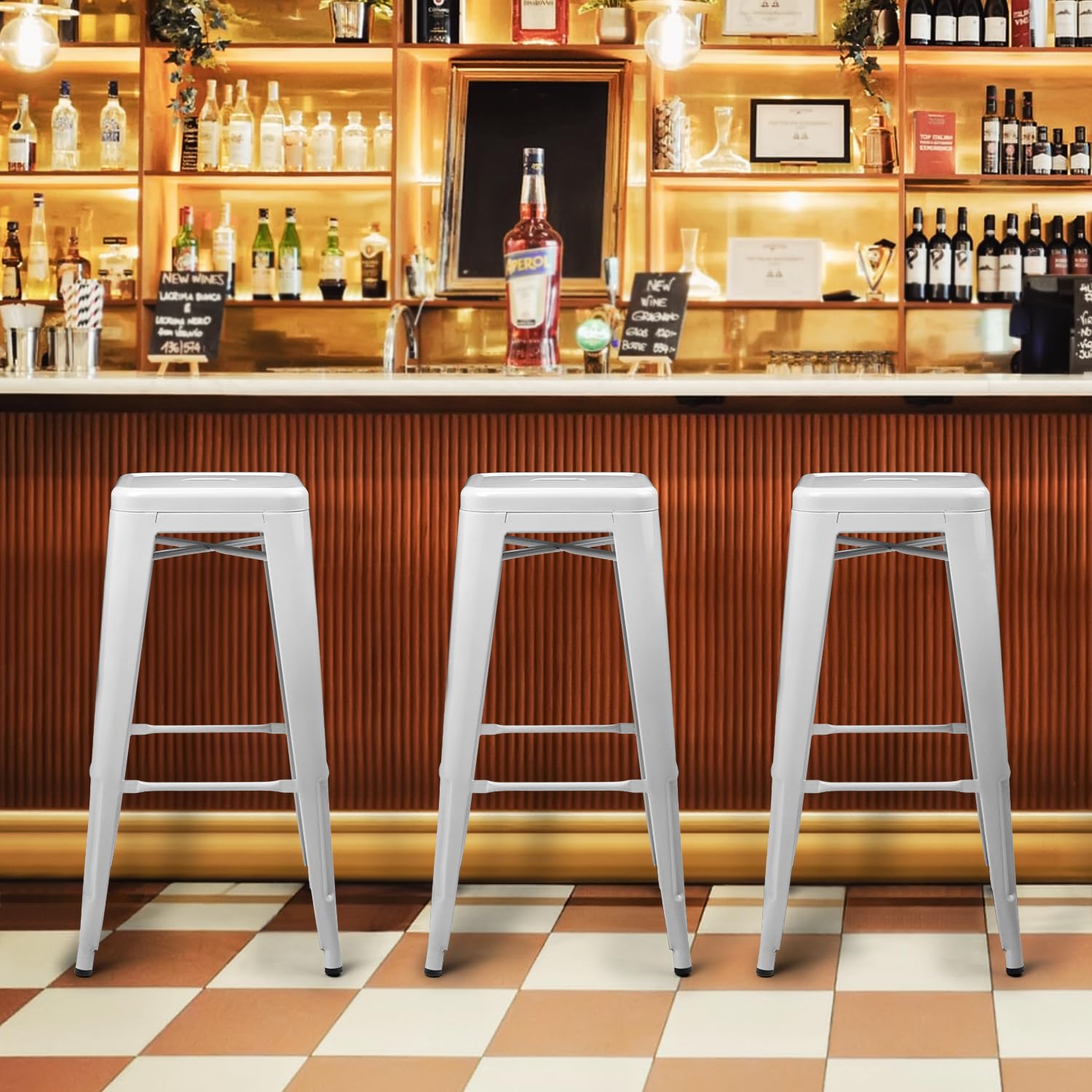 MoNiBloom 30" Bar Stool, Barstool Set of 2 Modern Style Industrial Patio Furniture Indoor Outdoor Stackable Kitchen Stools Dining Chair, White