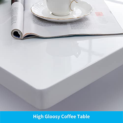 TABU Modern Led Coffee Table, High Gloosy Coffee Table with 12 Colors Lights, Rectangle Smart Table, Living Room Center/End Table with Lights, Living Room Table Furniture (White)