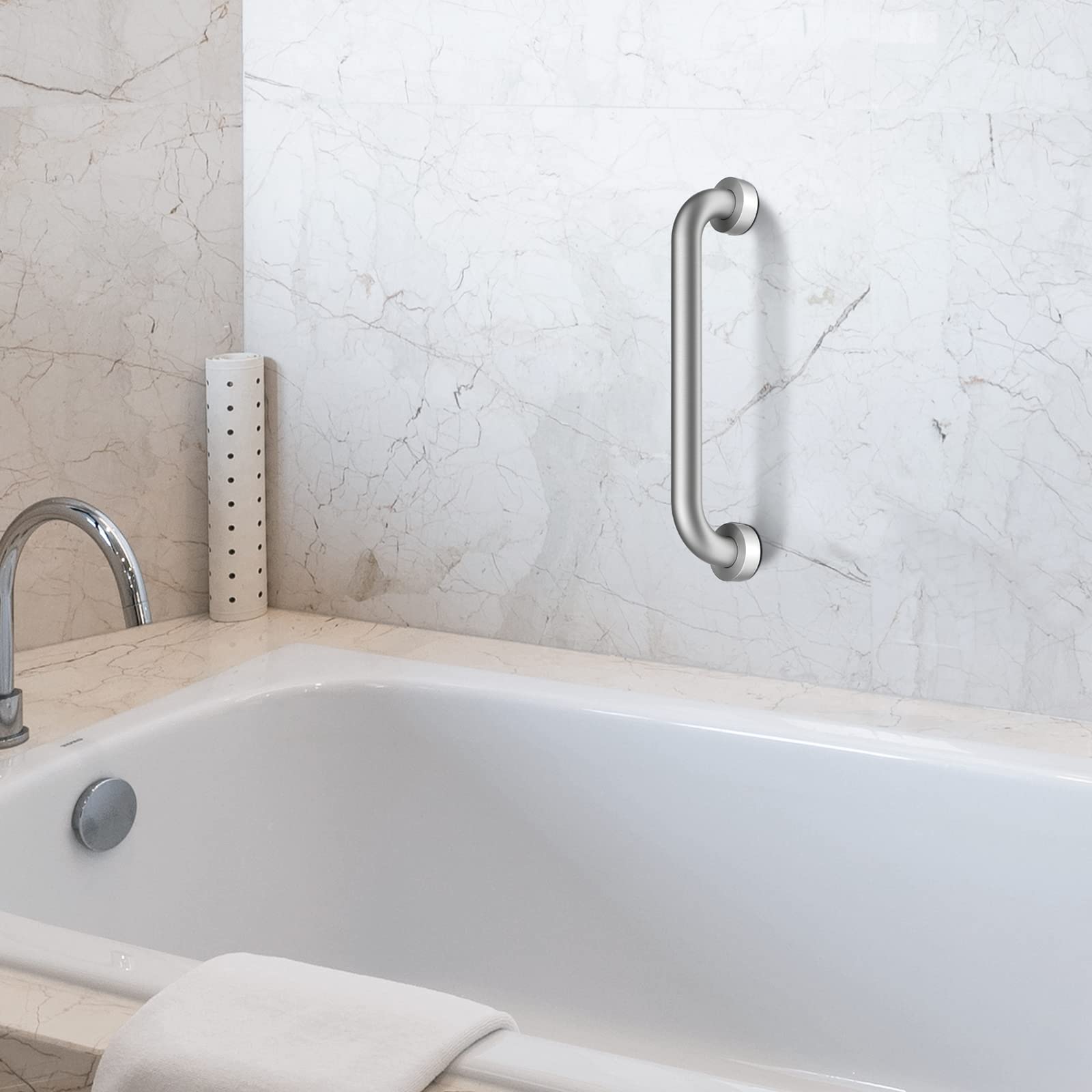 Gabrylly Brushed Nickel Shower System, Wall Mounted Slide Bar Shower Faucet Set Complete,15“ Grab Bar Handle,Brushed Nickel