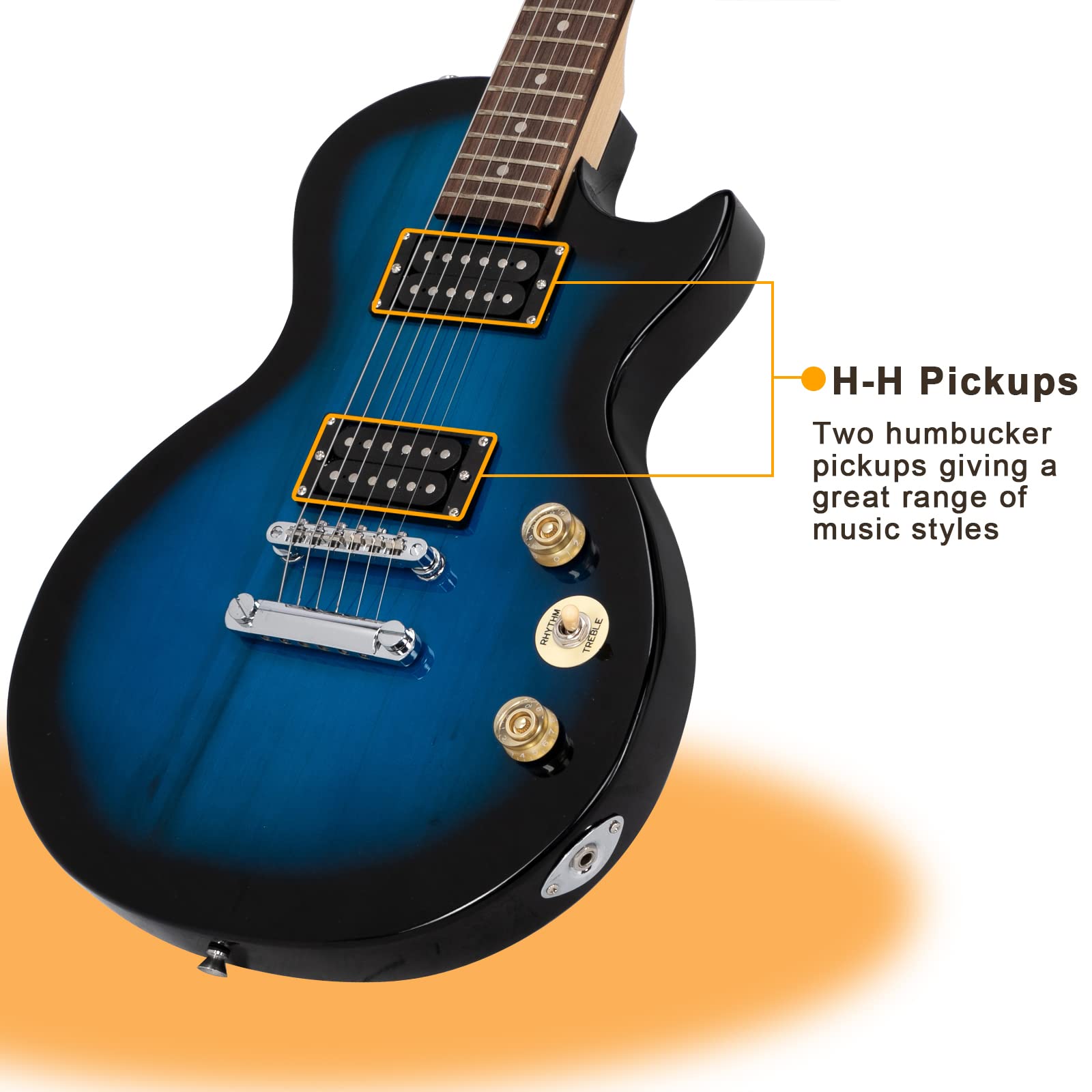GLARRY 39" GLP Electric Guitar Solid Body Full Size Kit for Beginner, Humbucker Pickups, 3-Ways Switch with Bag, Strap, Cable, Plectrum, Pick (Dark Blue)